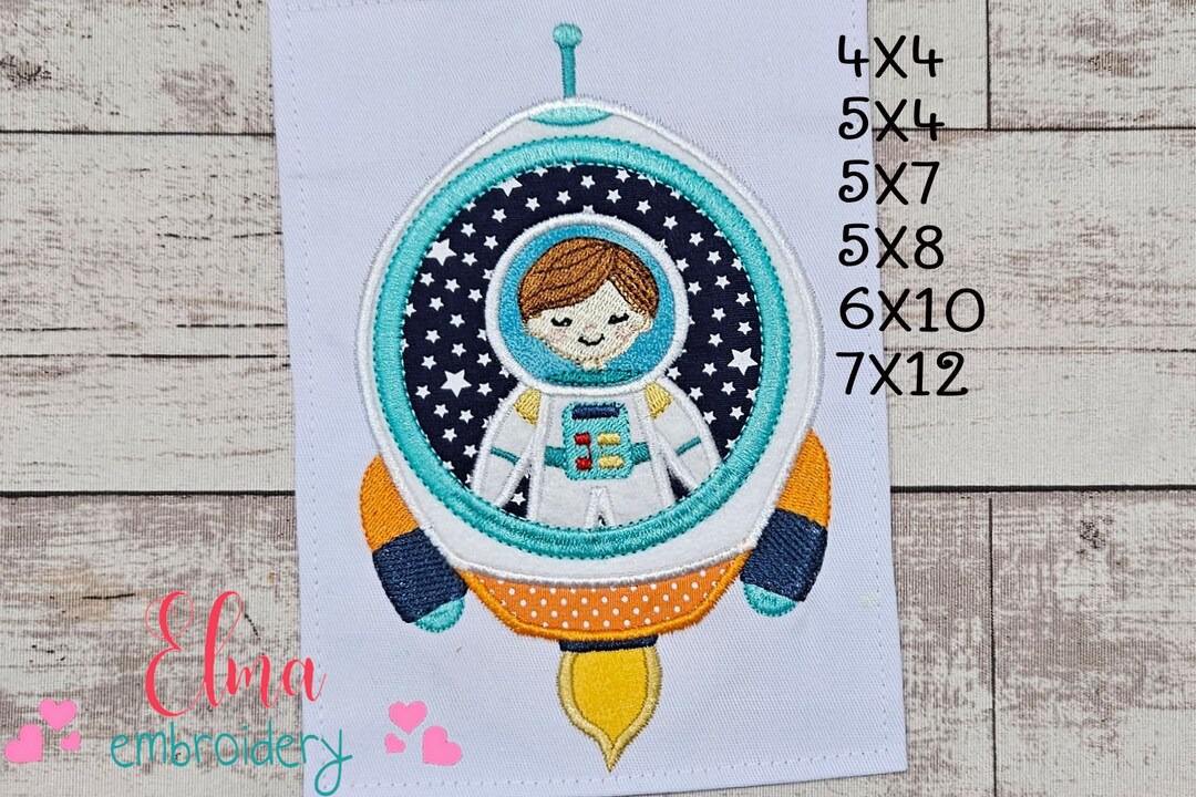 Astronaut Space Rocket Boy - Applique - 4x4 5x4 5x7 5x8 6x10 7x12 ...