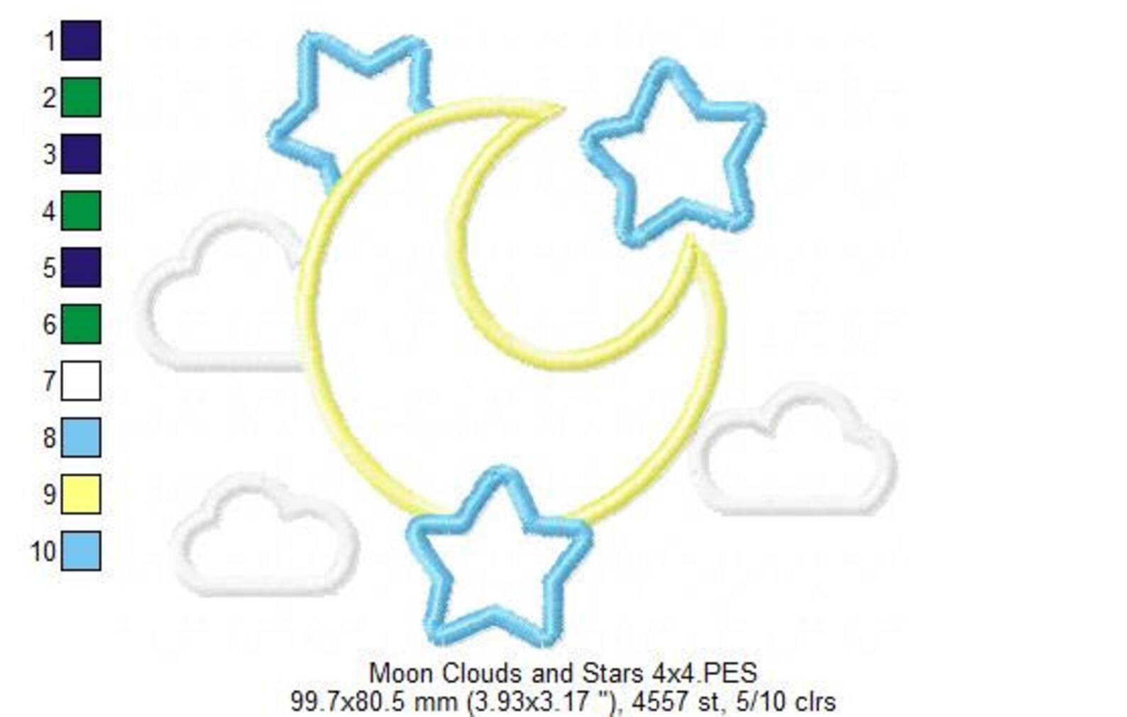 Moon Clouds and Stars Applique Embroidery Design 4x4 5x4 - Etsy