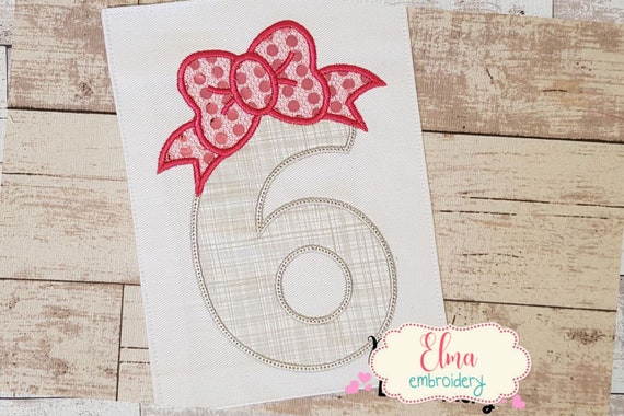 Big Bow Number 6 Six 6th Birthday Applique 4x4 5x7 6x10 - Etsy
