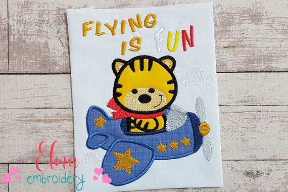 Tiger Flying is Fun Machine Embroidery Design Applique - Etsy