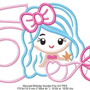 Mermaid Number 5 Five 5th Birthday - Applique - 5x7 5x8 6x10 7x12 ...