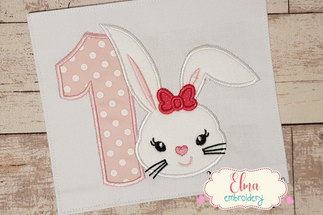 Bunny Girl Number 1 One 1st Birthday - Applique Embroidery - 4x4 5x5 ...