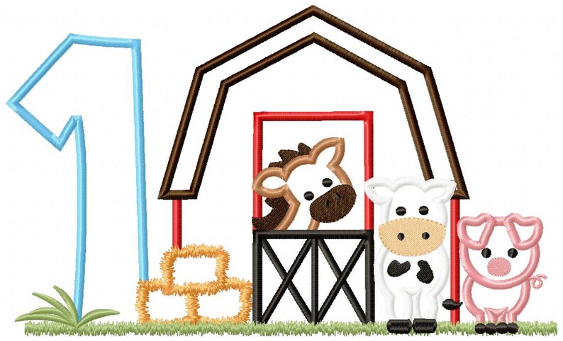 Barn 1st Birthday Farm Animals Number 1 One Applique - Etsy