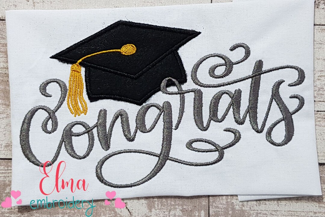 Congrats Graduation Cap Applique - Machine Embroidery Design (digital ...