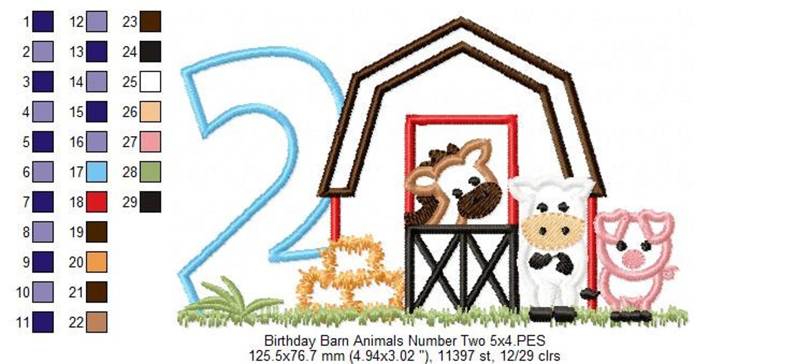 Barn 2nd Birthday Farm Animals Number 2 Two Applique - Etsy