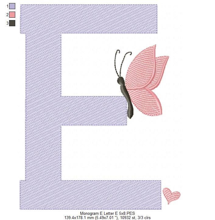 Monogram E Letter E Butterfly Rippled 4x4 5x4 5x7 5x8 6x10 - Etsy