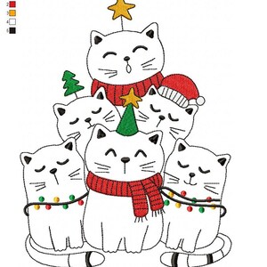 Christmas Cats Singing - Machine Embroidery Design - Redwork - Xmas ...