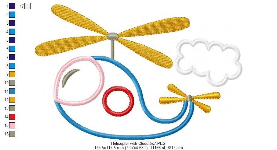 Helicopter and Cloud Applique Embroidery Design 4x4 5x4 - Etsy