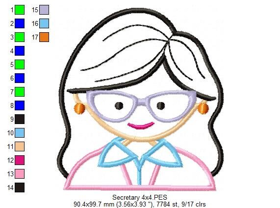 Secretary Girl Machine Embroidery Design Applique | Etsy