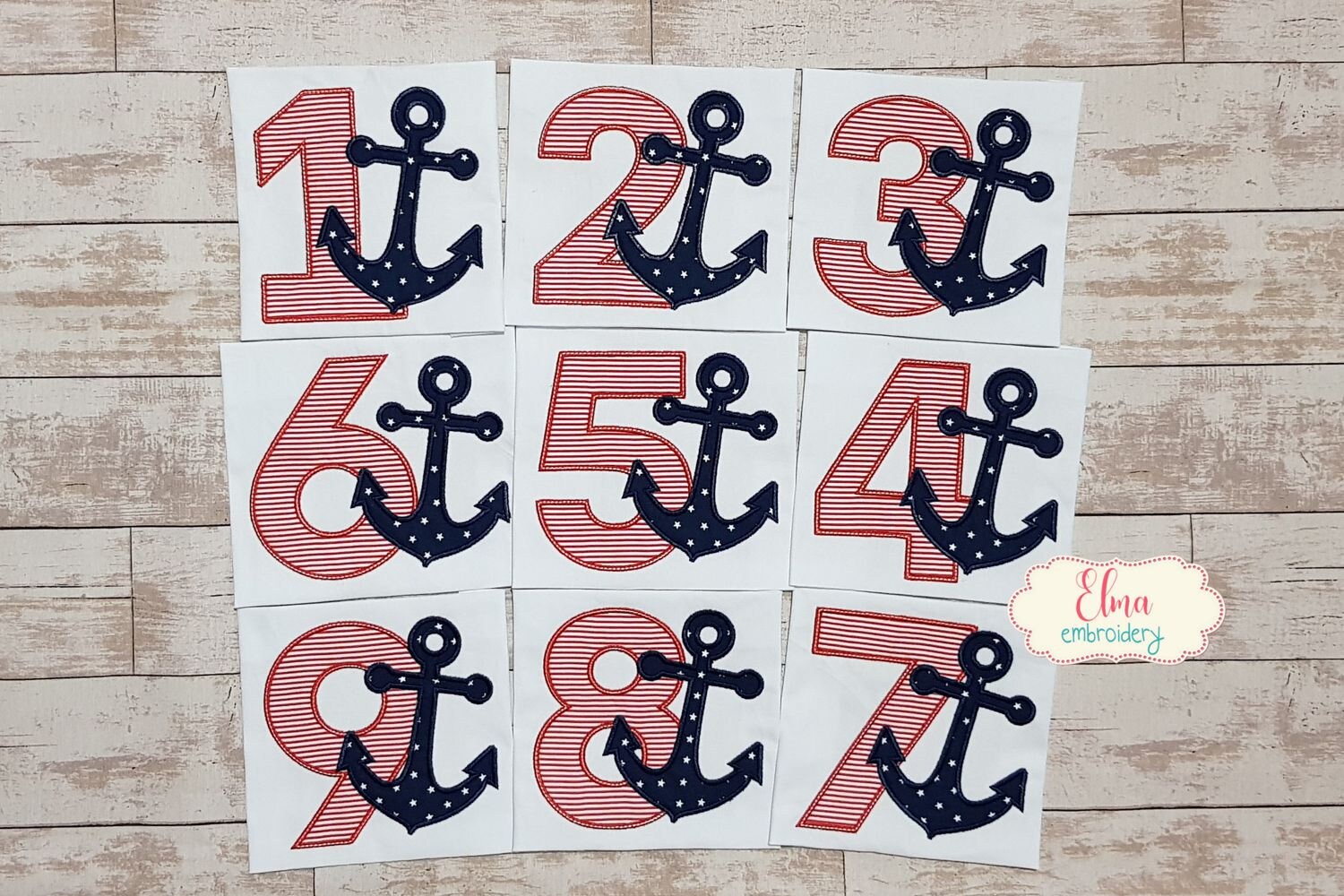 Nautical Anchor Birthday Set Numbers 1-9 Applique 4x4 5x5 | Etsy
