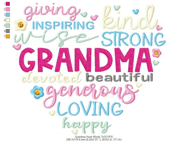 Grandma Heart Words Machine Embroidery Design (digital Download) - Etsy