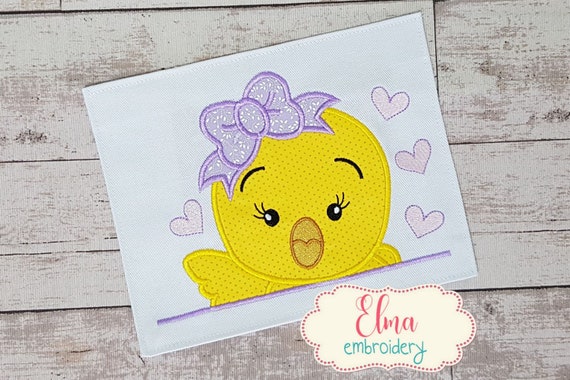 Chick Girl Bow Machine Embroidery Design Applique Embroidery - Etsy
