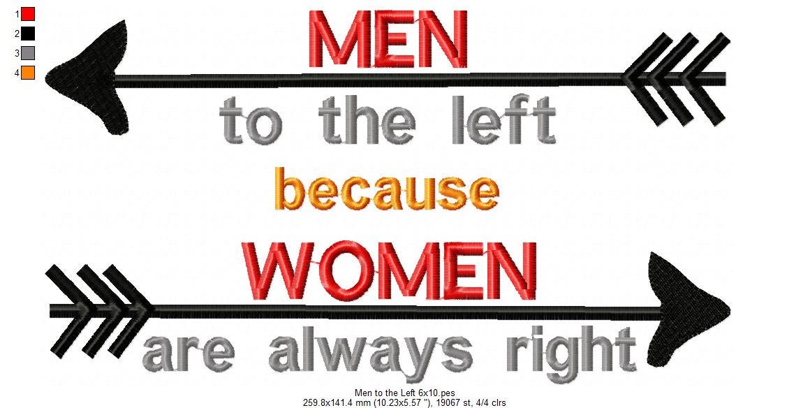 Men to the Left because Women are Always Right Quote 4x4 | Etsy