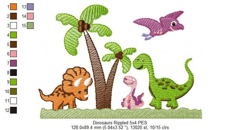 Dinosaurs Machine Embroidery Design Rippled Embroidery - Etsy