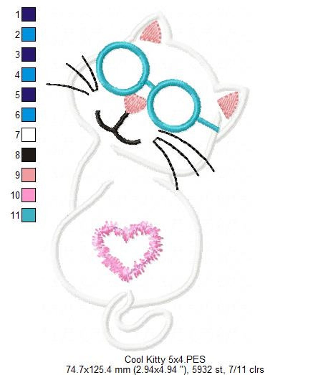 Cool Kitty - Machine Embroidery Design - Applique Embroidery - Animal ...