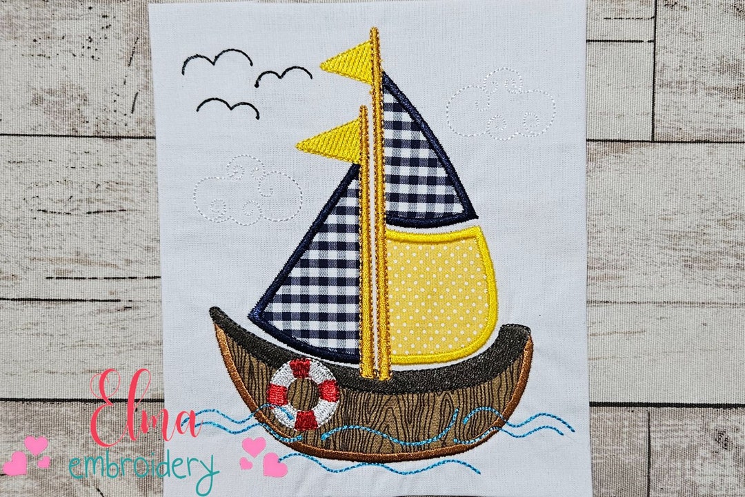 Sail Boat - Applique - 4x4 5x5 6x6 7x7 - Machine Embroidery Design ...
