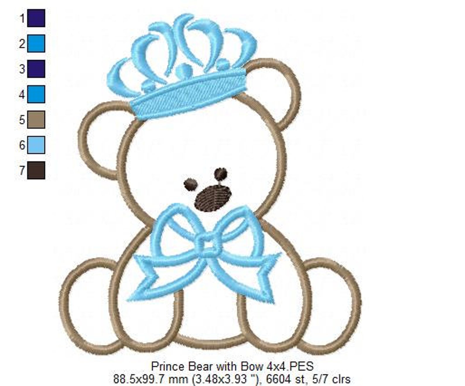 Prince Bear With Bow and Crown Machine Embroidery Design - Etsy