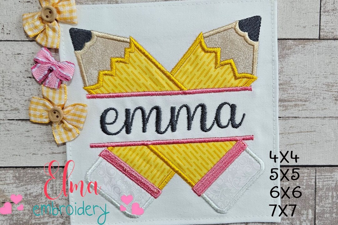 Two Split Pencils - Applique - 4x4 5x5 6x6 7x7 - Machine Embroidery ...