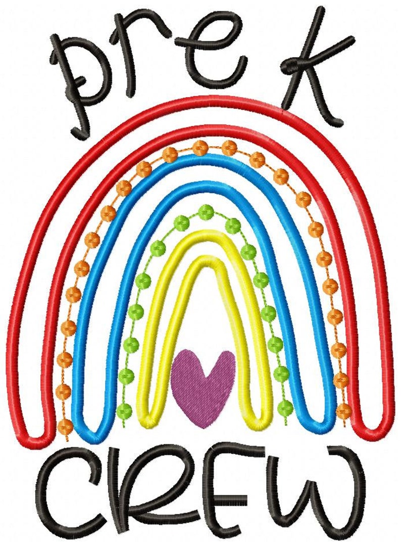 Rainbow Pre K Crew Satin and Bean Stitch Applique 5x4 5x7 - Etsy