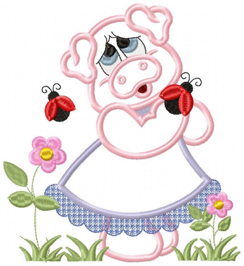 Pig Girl and Ladybugs Machine Embroidery Design (4x4 5x5 6x6 7x7) - Etsy