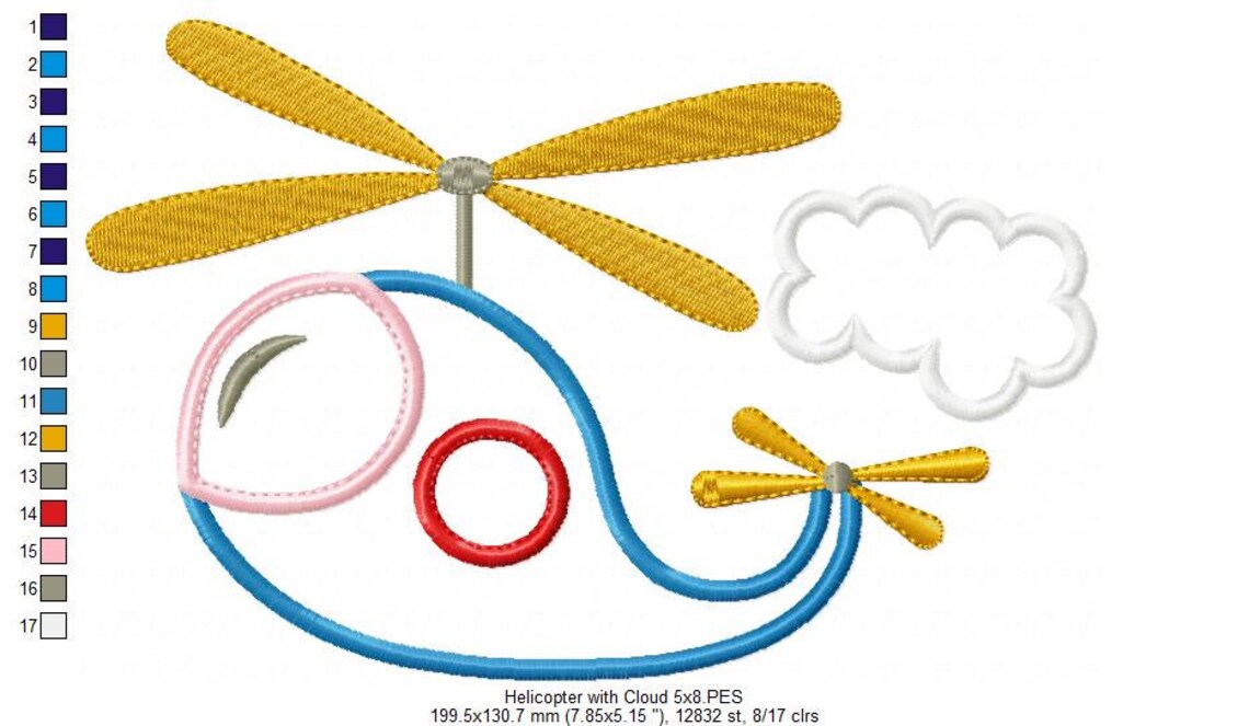 Helicopter and Cloud Applique Embroidery Design 4x4 5x4 | Etsy