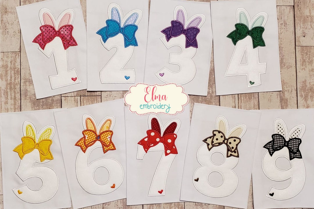 Bunny Ears Birthday Set Numbers 1-9 - Applique - 4x4 5x7 6x10 7x12 ...