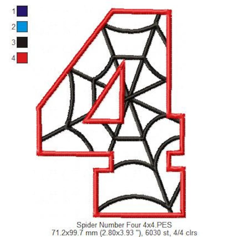 Spider Birthday Number 4 Four Fourth Birthday Applique - Etsy UK