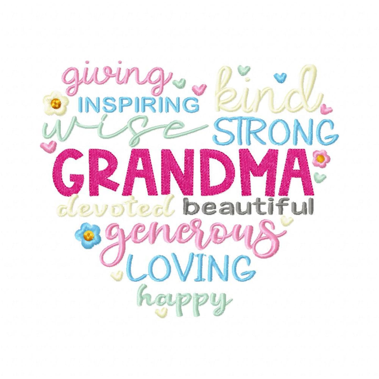 Grandma Heart Words Machine Embroidery Design (digital Download) - Etsy