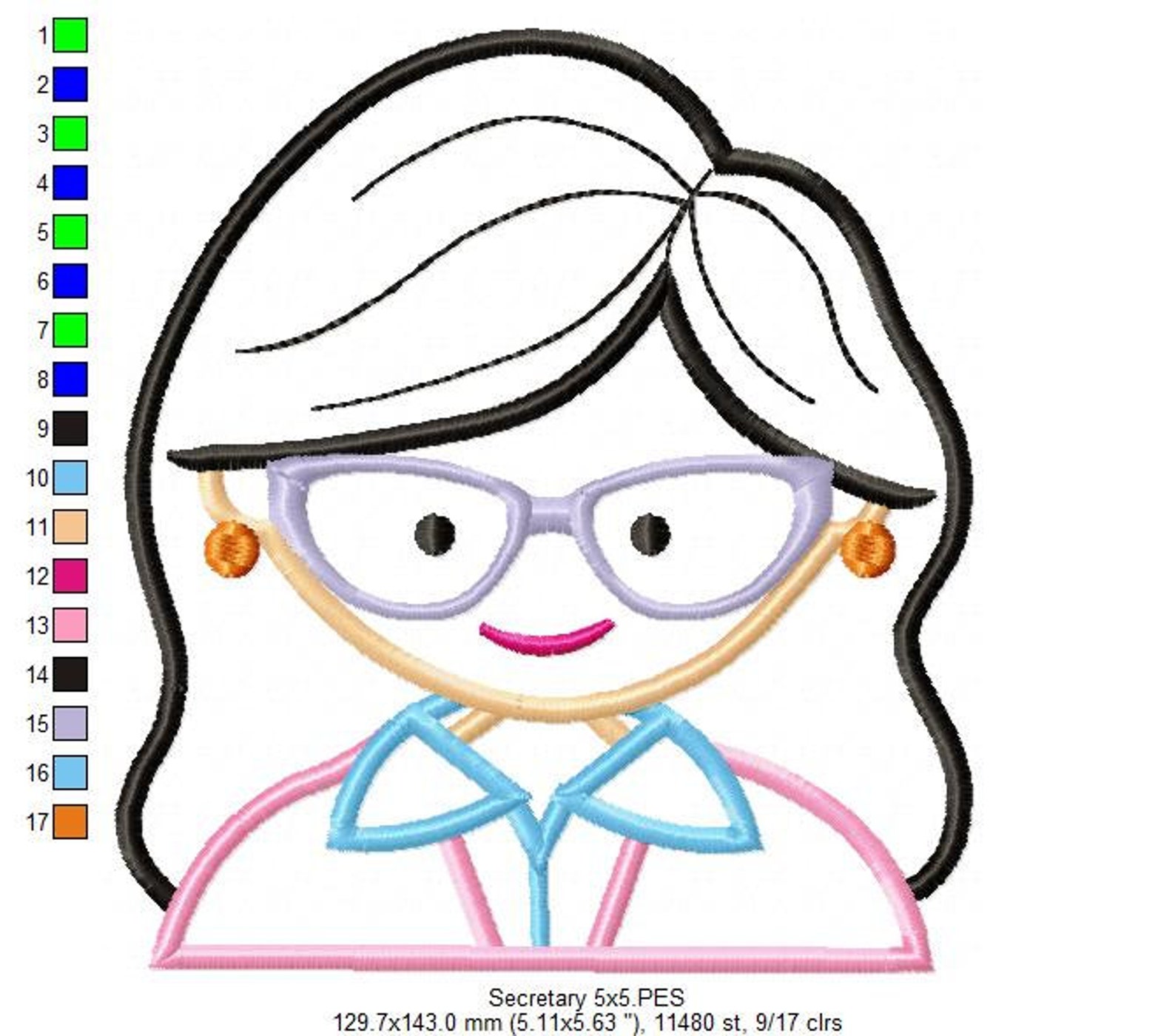 Secretary Girl Machine Embroidery Design Applique - Etsy