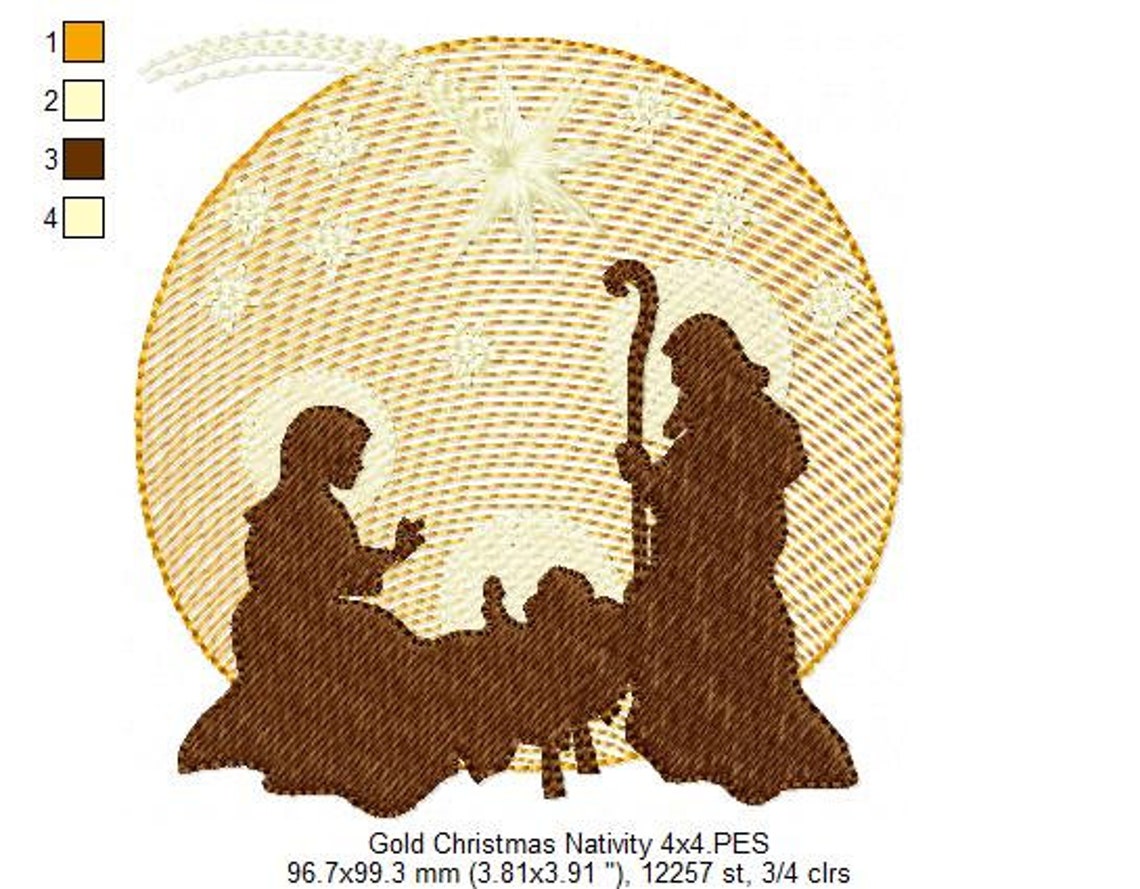 Gold Christmas Nativity Jesus Mary and Joseph Fill Stitch - Etsy
