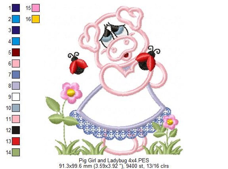 Pig Girl and Ladybugs Machine Embroidery Design (4x4 5x5 6x6 7x7) - Etsy