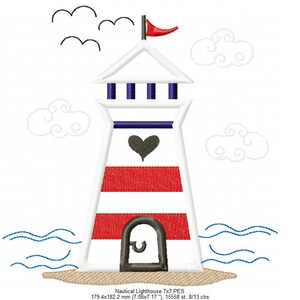 Nautical Lighthouse - Applique - 4x4 5x5 6x6 7x7 - Home Embroidery ...
