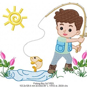 Fishing Boy - Fill Stitch - 4x4 5x4 5x7 5x8 6x10 7x12 - Baby Boy ...