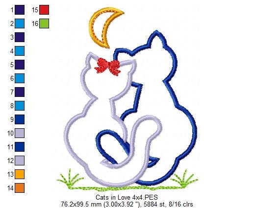 Cats in Love Machine Embroidery Design Applique Embroidery - Etsy