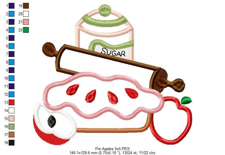 Kitchen Applique Machine Embroidery Design: Apple, Pie, Pasta Roll ...