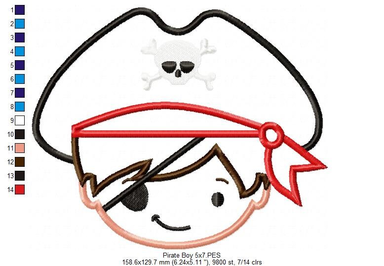 Pirate Boy Applique Embroidery Design 4x4 5x4 5x7 5x8 6x10 - Etsy