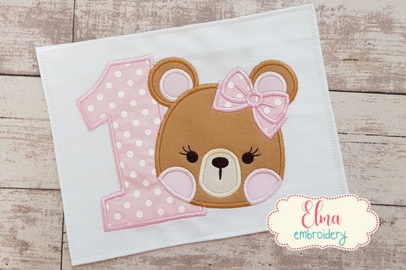 Teddy Bear Girl Number 1 One 1st Birthday Applique | Etsy