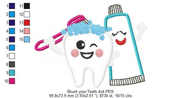 Brush Your Teeth Machine Embroidery Design Applique | Etsy