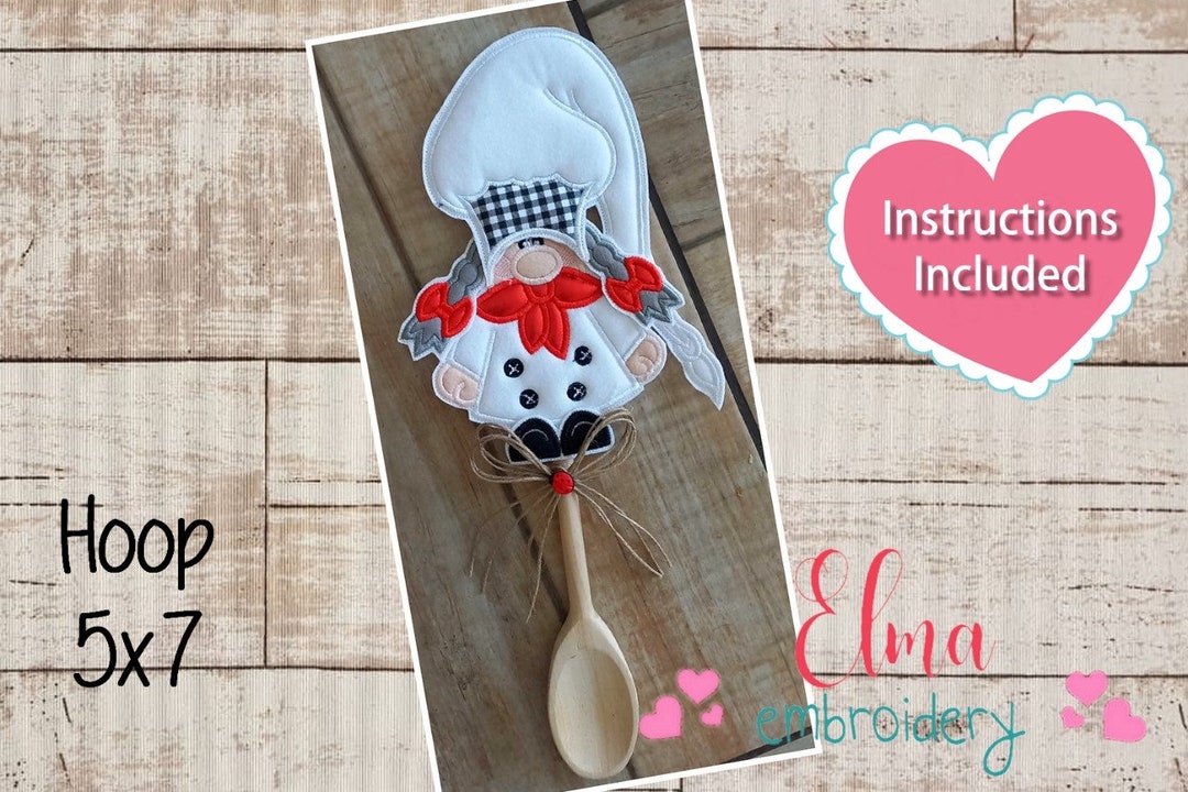 Cute Chef Gnome Apply for Spoons Embroidery ITH - Applique - 5x7 ...