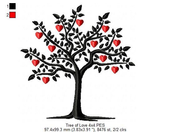 Tree of Love Hearts Machine Embroidery Design (4x4 5x7 6x10 7x12) - Etsy