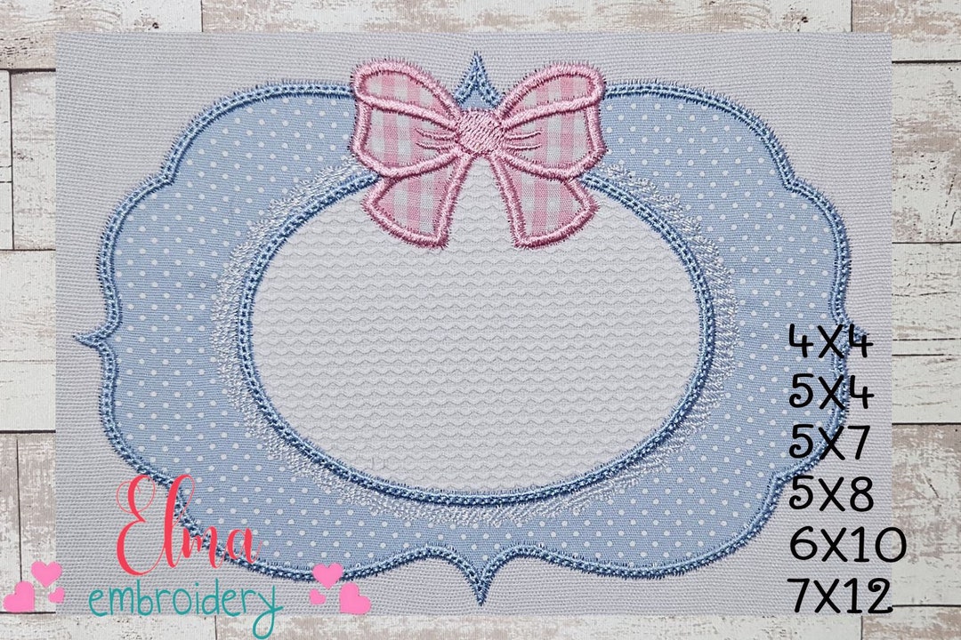 Cute Frame With Bow - Applique - 4x4 5x4 5x7 5x8 6x10 7x12 - Machine ...