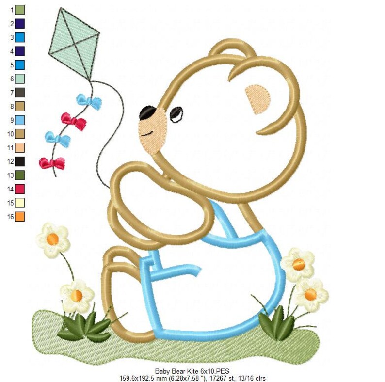 Teddy Bear and Kite Applique - Machine Embroidery Design (digital ...