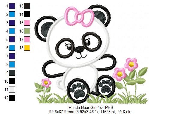 Panda Bear Girl Machine Embroidery Design Applique | Etsy
