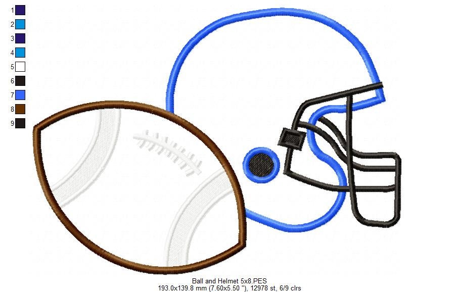Football Ball and Helmet Applique - Machine Embroidery Design (digital ...