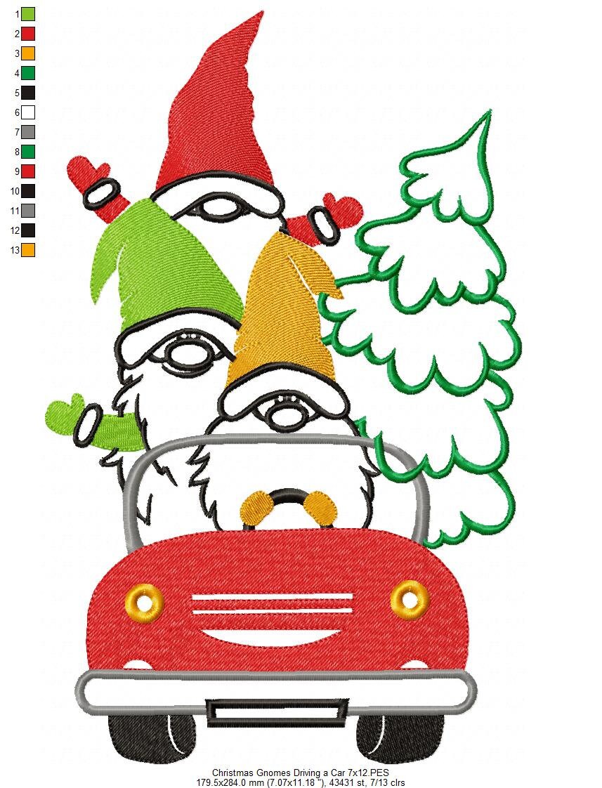 Christmas Gnomes Driving a Car Fill Stitch Embroidery Design - Etsy