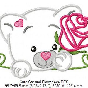 Cute Cat and Flower Machine Embroidery Design - Applique Embroidery ...