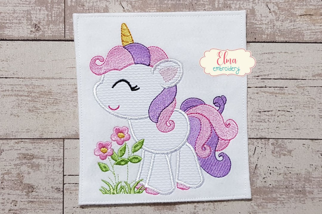 Cute Unicorn and Flowers - Applique Embroidery Design - 4x4 5x7 6x10 ...