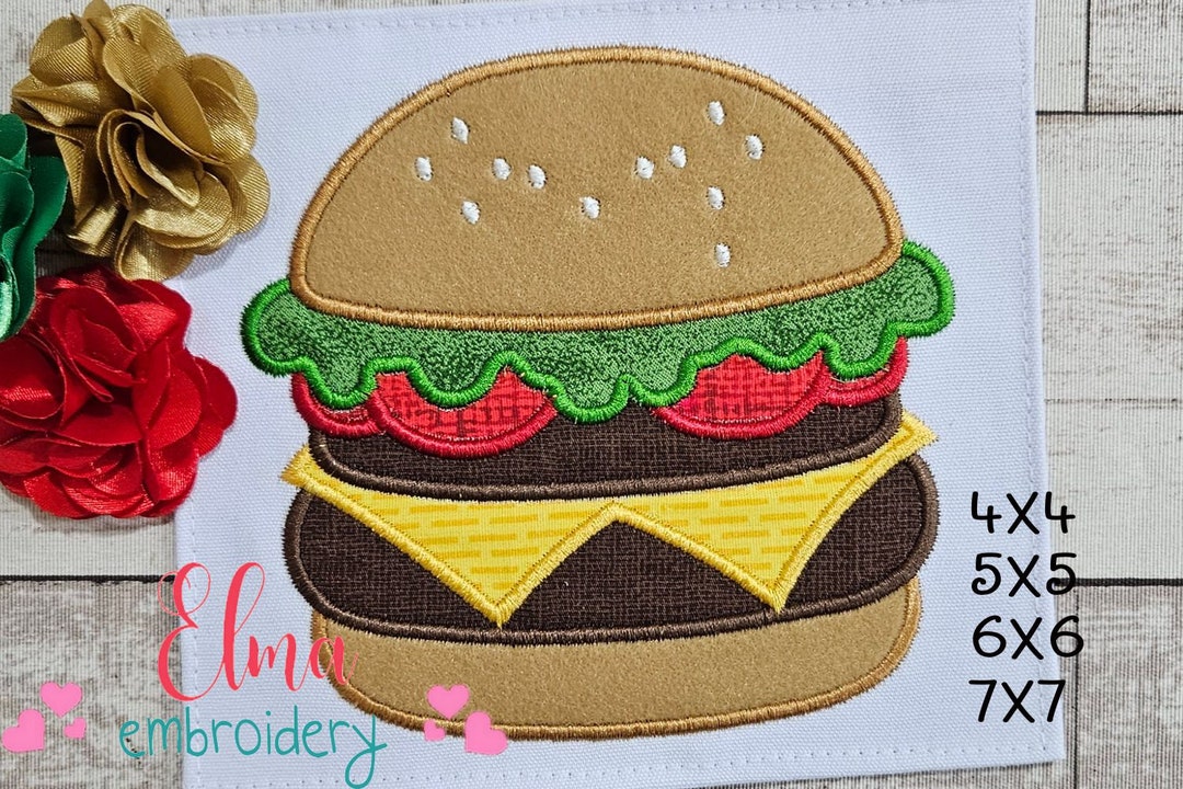 Burger Sandwich - Applique - Burger Embroidery - 4x4 5x5 6x6 7x7 ...