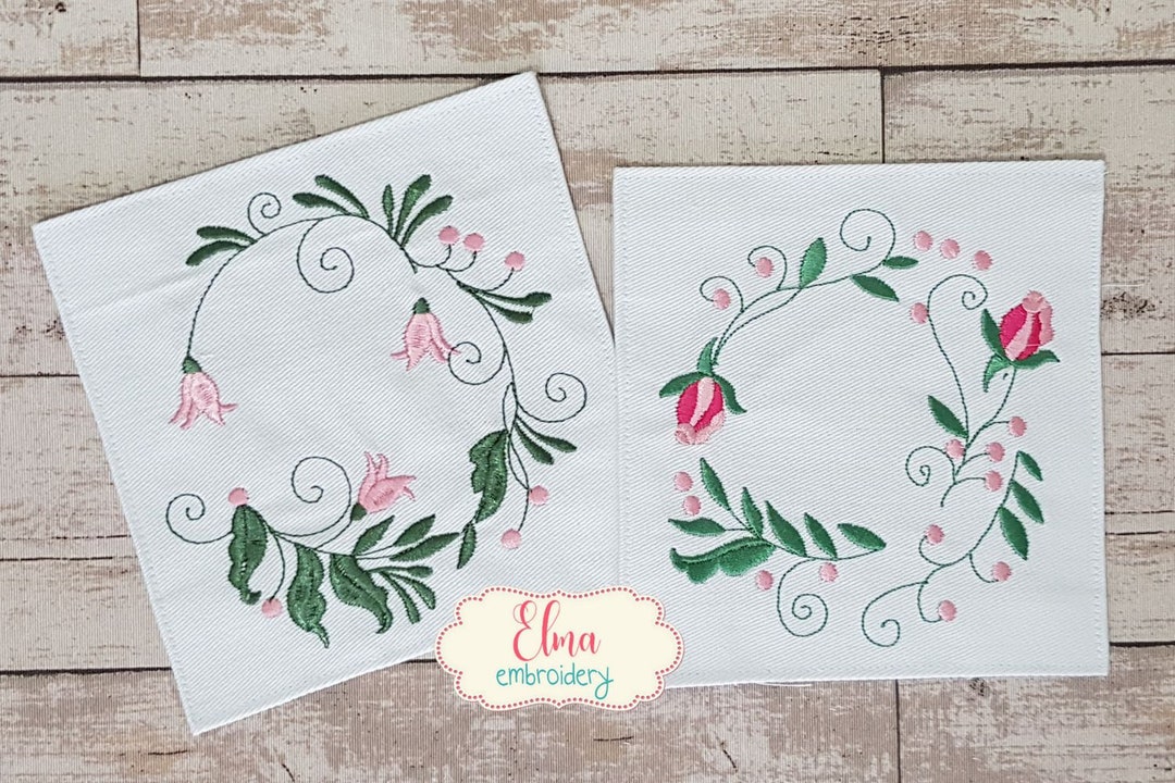 Floral Frame Embroidery Applique: Machine Embroidery Design (4x4 5x5 ...