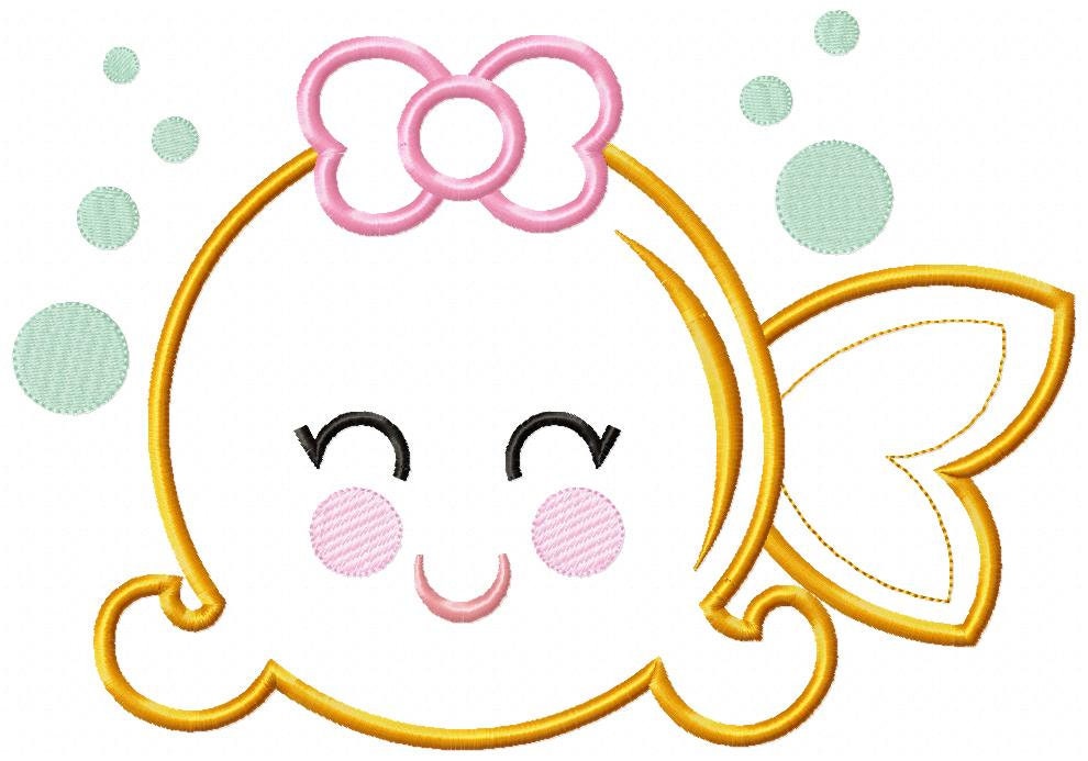 Goldfish Girl Machine Embroidery Design Applique | Etsy